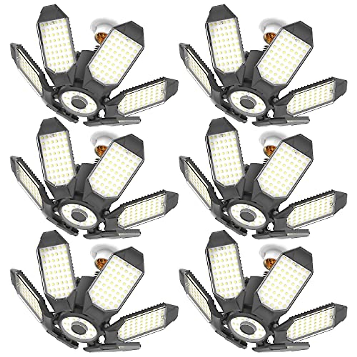 Led Garage Lights 6 Pack 220W Led Garage Ceiling Lights 6+1 Panels Super Bright Deformable Garage Lights Screw into E26/E27 Base Garage Light for Shop Basement Workshop Attic