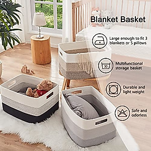 OIAHOMY Large Blanket Basket, Rectangle Woven Baskets for Storage, Nursery Cotton Rope Basket Living Room, Toy Basket For Organizing, Large Baskets With Handle-22”x17”x12”-Gradient Yellow