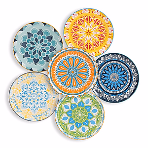 AHX Plate Set 8 Inch - Salad Plates | Dessert Appetizer Plates Colorful - Porcelain Lunch Plates - Set of 6 - Dishwasher and Microwave Safe