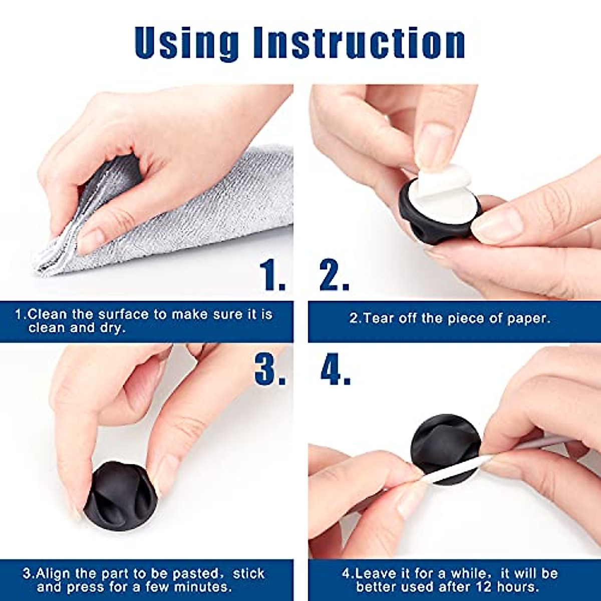 18 Pack Cable Clips Self Adhesive Cord Holders Ideal Cable Cords Management for Organizing Cable Wires Home, Office, Car, Desk Nightstand (18-Black)