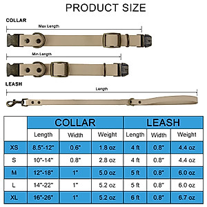 Wisedog Dog Collar and Leash Set Combo: Adjustable Durable Pet Collars with Dog Leashes for Small Medium Large Dogs,includes One Bonus of Poop Bag Holder (L, Sand Color)