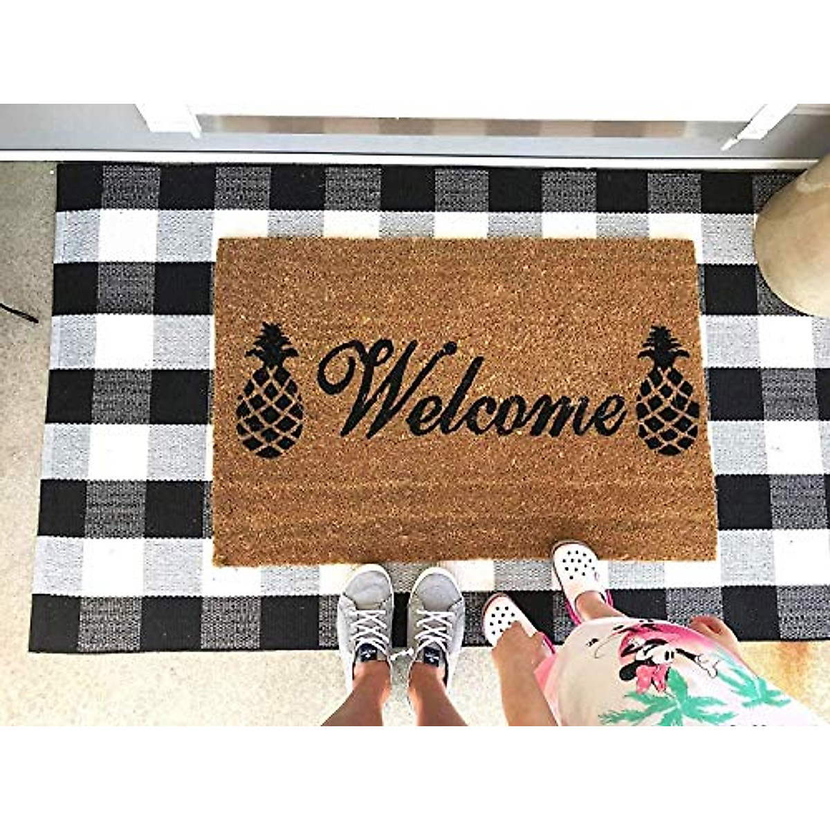 EARTHALL Buffalo Plaid Rug Black and White 3x5 Area Rug, Cotton Hand-Woven Washable Indoor Outdoor Area Rug Farmhouse/Living Room/Bedroom/Kitchen Rug Retro Lattice Checkered Rug Carpet
