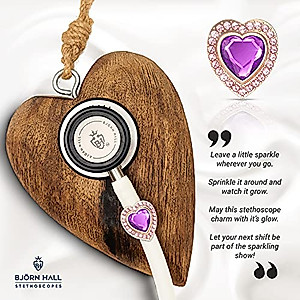 BJÖRN HALL Stethoscope Heart Charm | Fits littmann Classic III | Perfect Nurse Accessory for Work | Charmed Purple Love Heart Crystal Bling | Perfect Gift- Nurse RN RT Vet | Rose Gold - Purple Heart