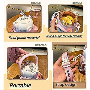 LEJN Kawaii Water Bottle with Adjustable Shoulder Strap Portable Leakproof BPA-free Cartoon Children Cup Capsule Bottle Traveling Hiking (Pink820ml)