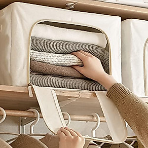 Clothes Storage Bins with Zipper and Metal Frame,2 Pack 24L, Foldable Closet Organizers and Storage Bags,Closet Sweaters Organizer,Quilt Storage Bin Under Bed,Kids&Baby&Adult Clothing Storage Containers