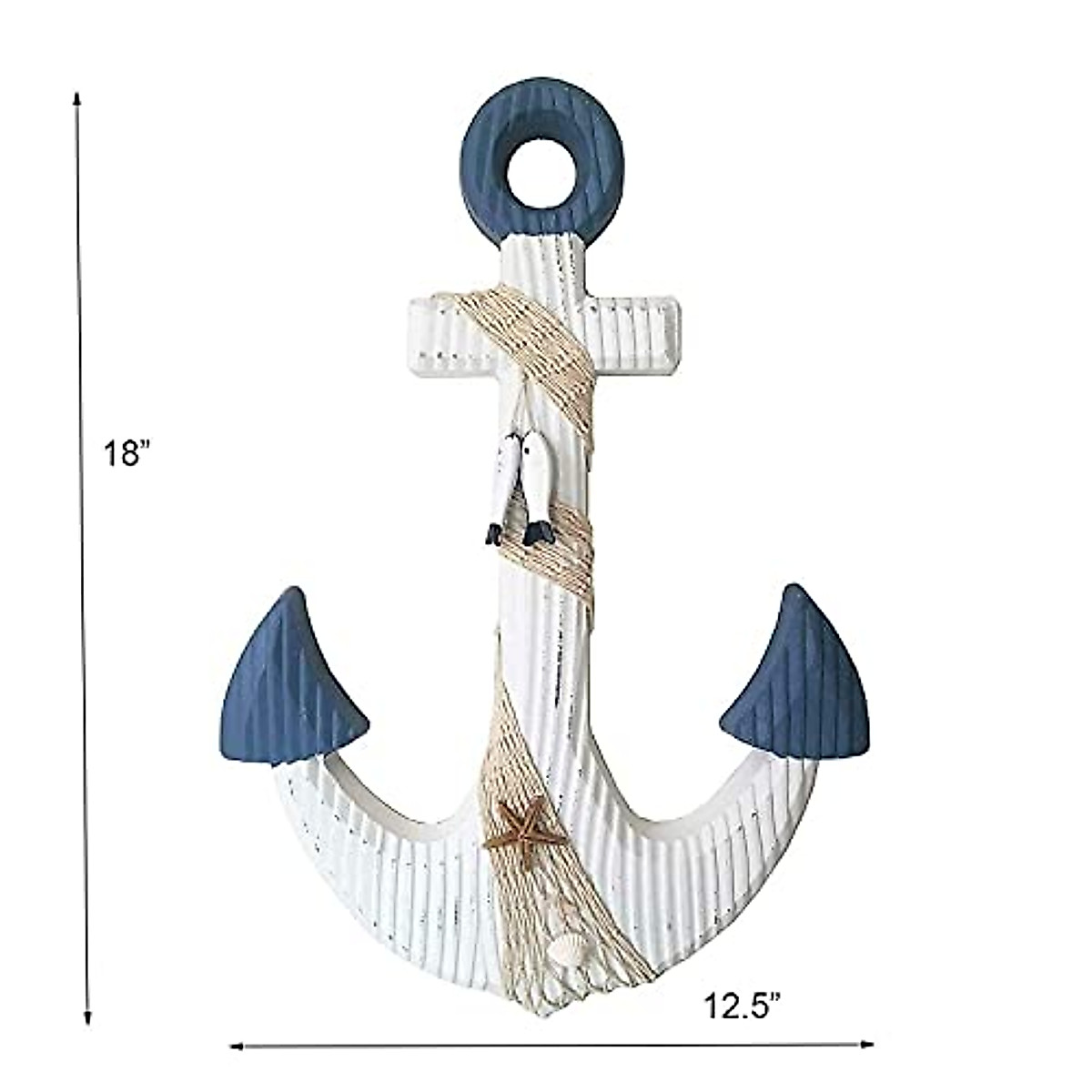 Rainbow Handcrafts Nautical Rustic Wooden Anchor with Rope Crosses Wall Art Decor,Boat Wheel,Hanging Wood Crossbar Anchor Decorative Home Bathroom Office Beach Theme Decoration 18''H （White）