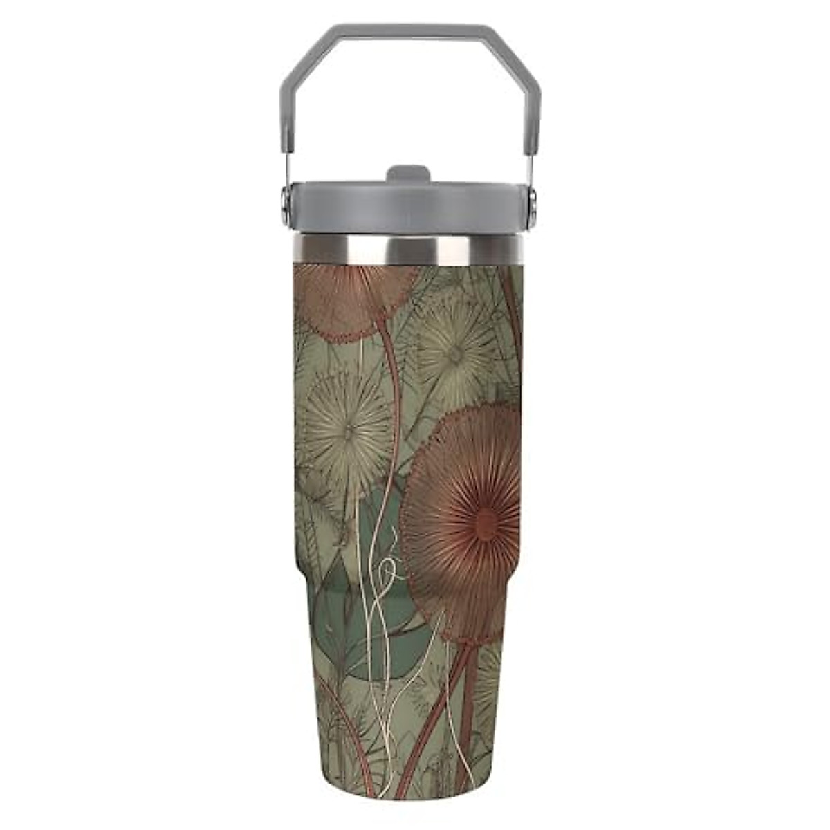 30 Oz Tumbler with Foldable Handle And Flip Straw,Leaves And Dandelions Vacuum Insulated Travel Coffee Tumblers,Stainless Steel Leak-Proof Water Bottle,Fits in Cup Holder,Keep Cold 24H & Hot 12H