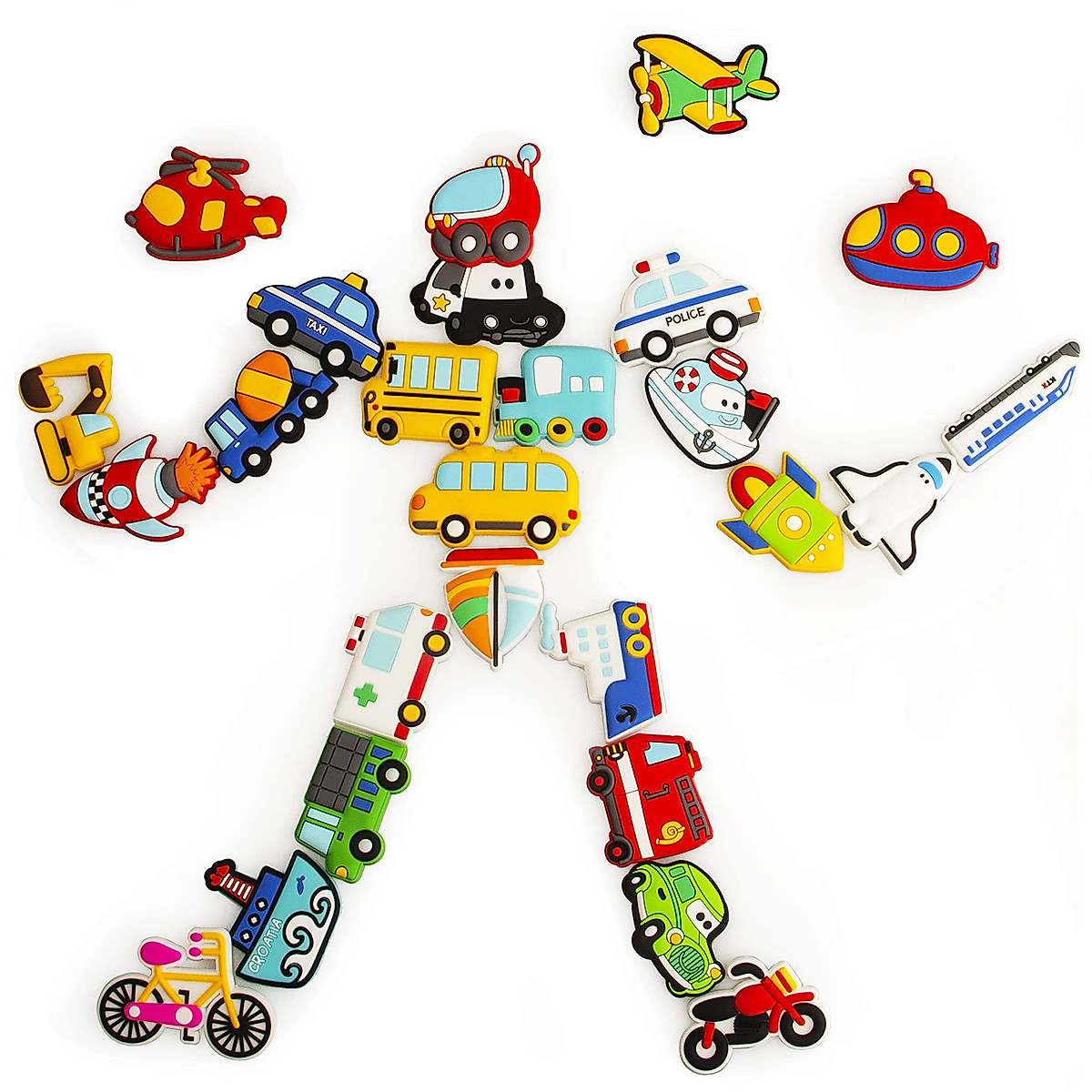 WISESTAR 26PCS Transports Rubber Fridge Magnets for Kids- Aircraft, Boat, Vehicle, Car Refrigerator Magnet for Whiteboard - Educational Toy Tool School Prize Birthday Gift- Kids Over 3 Years