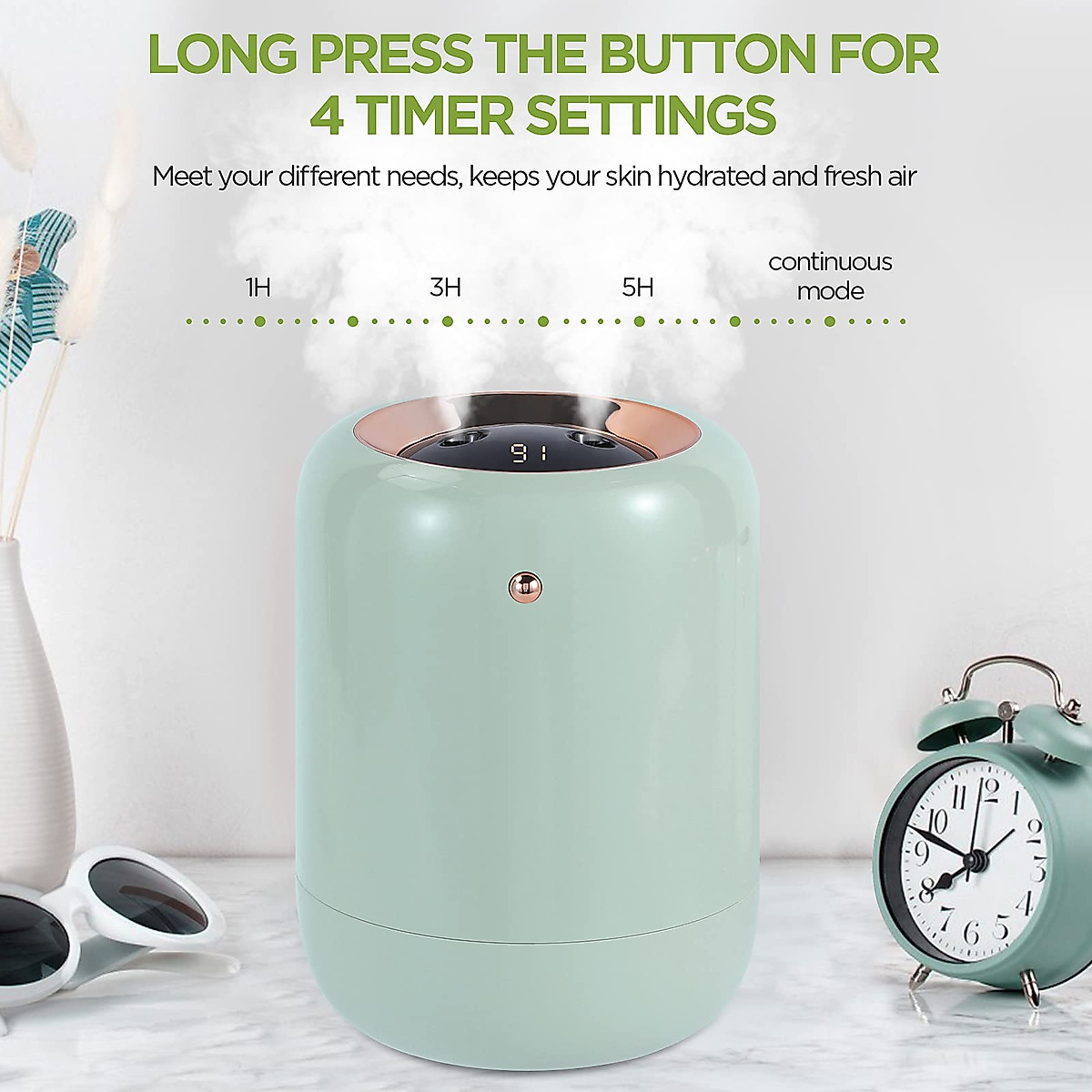 MayPal Humidifiers for Bedroom, Cool Mist Humidifier,1L Wireless Quiet Humidifiers with Battery for Baby Office,2 Spray Modes & 4Timer, Auto Shut-Off,Easy to Clean