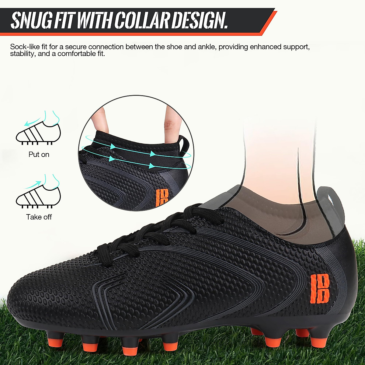 brooman Kids Firm Ground Soccer Cleats Boys Girls Outdoor Football Shoes (2,Black)