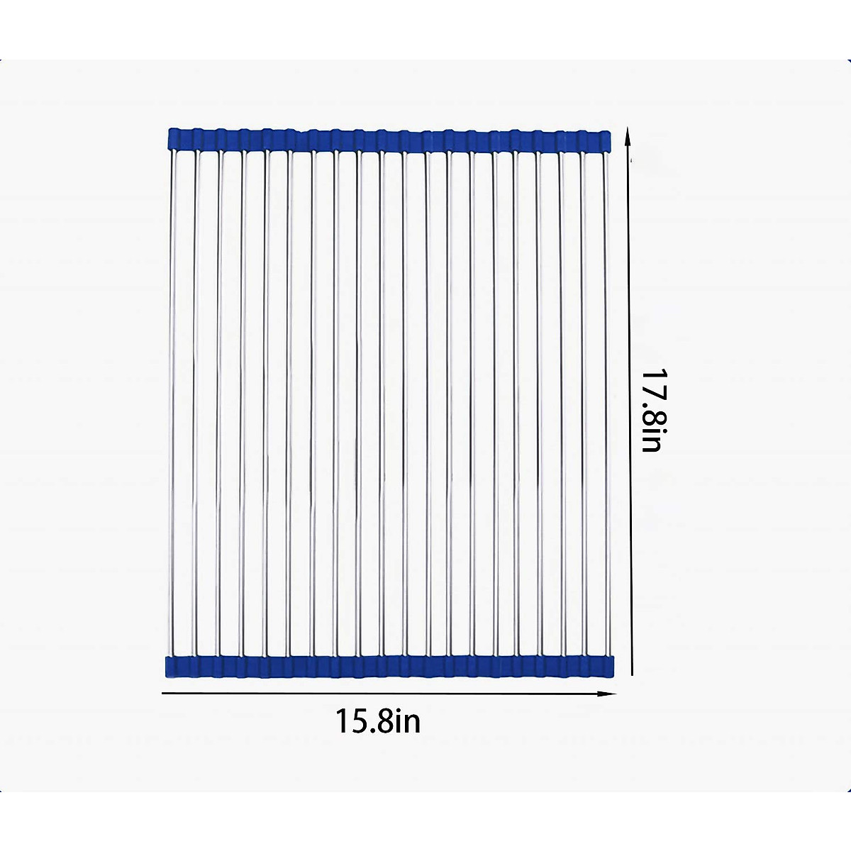 Ahyuan 17.8''x16'' Roll up Dish Drying Rack Over The Sink Dish Drying Rack 304 Stainless Steel Dish Rack Foldable Dish Drainers for Kitchen Sink Counter (Blue)