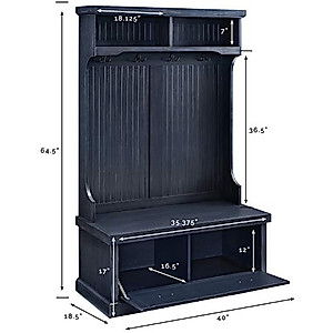 Crosley Furniture Seaside Hall Tree, Entryway Bench with Coat Rack and Shoe Cabinet, Distressed Navy