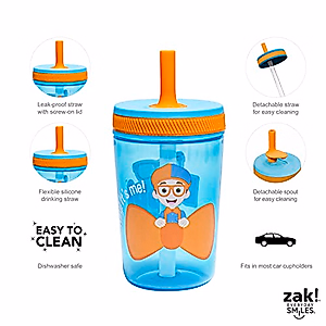 Zak Designs Blippi Kelso Toddler Cups For Travel or At Home, 15oz 2-Pack Durable Plastic Sippy Cups With Leak-Proof Design is Perfect For Kids (Blippi)