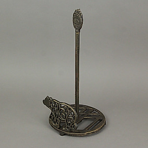 Bear-Themed Rustic Cast Iron Paper Towel Holder - Enhance Your Kitchen with Mountain Cabin Charm and Functional Style - Easy Assembly -14.5 Inches High