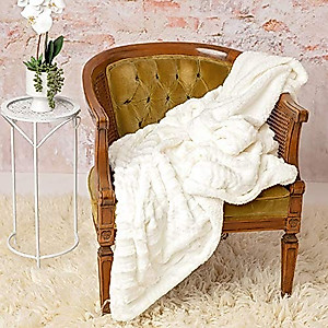long rich Longrich Embossed Faux-Fur Reversible Sherpa, Ivory throw blanket 50 in X 60 in