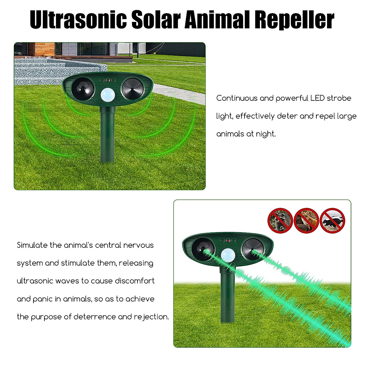 2 Pack Ultrasonic Animal Repeller Cat Repellent Outdoor Deer Repellent Devices Solar Animal Repeller with Motion Sensor Animal Deterrent to Scare Away Raccoon Squirrel Coyote Skunk Repellent for Yard