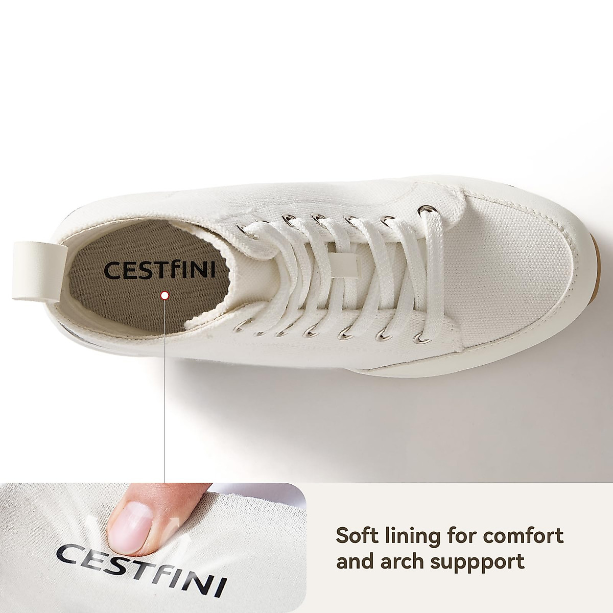 Cestfini White High Top Canvas Shoes for Women Wedge Sneakers Non-Slip Lace Up Platform Sneakers