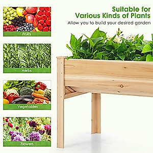 Giantex Raised Garden Bed with Legs, Wooden Planter, 48" x 24" x 32" Elevated Plant Box with Black Liner, Outdoor Raised Bed for Vegetables Herbs Flowers Fruit, Backyard, Patio, Balcony