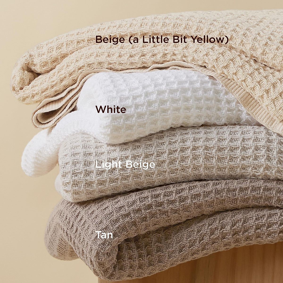 BEDSURE 100% Cotton Blankets King Size for Bed - 405GSM Waffle Weave Blankets for All Seasons, Cozy and Warm, White Soft Lightweight Woven Blankets, 104x90 inches