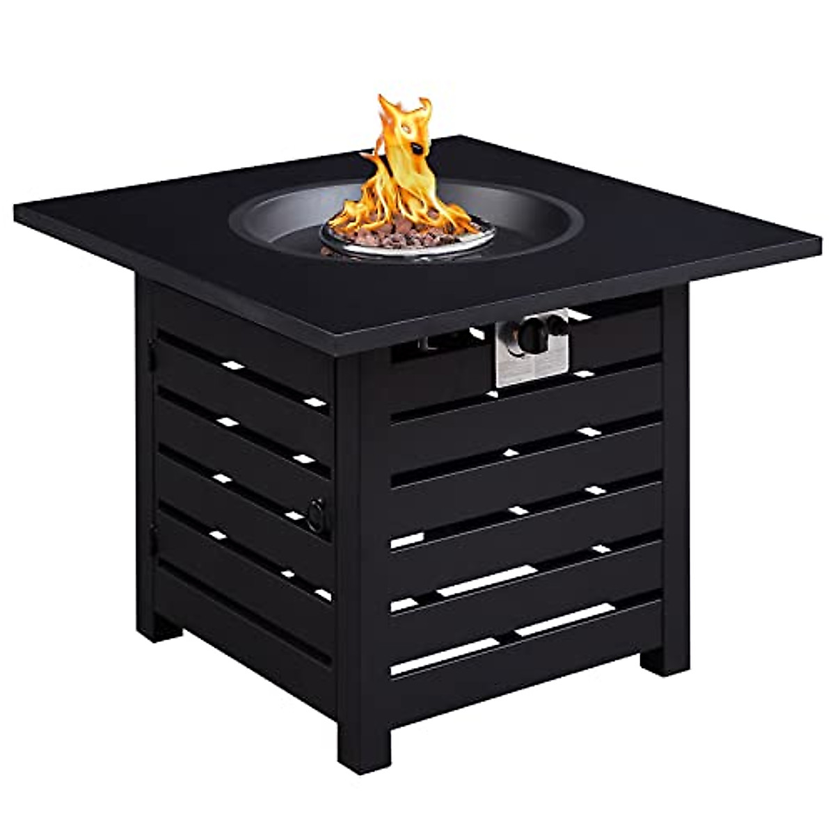 Outdoor Patio Fire Pit Table, 40,000 BTU Square Metal Propane Gas Firepit with Tabletop and Lava Rock for Outside Garden Backyard Deck Patio, 31.77 Inch Black