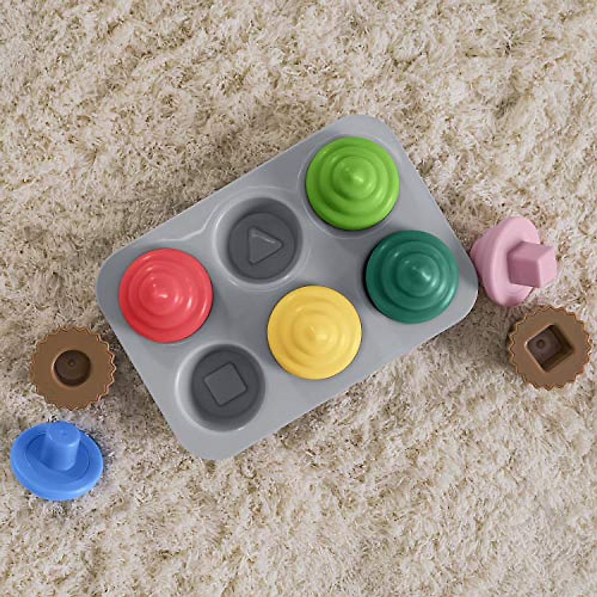 Bright Starts Sweet Cupcakes Shape Sorter Toy for Infants​ 3 Months and up, Multicolor