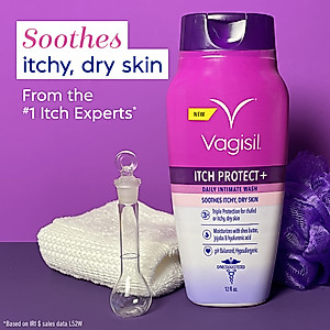 Vagisil Feminine Wash for Intimate Area Hygiene and Itchy, Dry Skin, Itch Protect+ Crème Wash, pH Balanced and Gynecologist Tested, 12oz (Pack of 1)