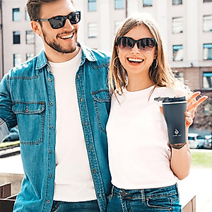 Ideus 14oz Stainless Steel Leak Proof Tumbler, Insulated Coffee Mug with Lid and Straw, Spill Proof Travel Coffee Cup, Double Wall Vacuum Flask for Adult Men and Women, Navy Blue