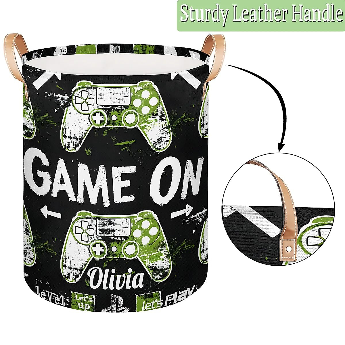 Personalized Laundry Hamper Collapsible Laundry Basket Storage Basket with Handles for Laundry, Bathroom College Dorm Game On