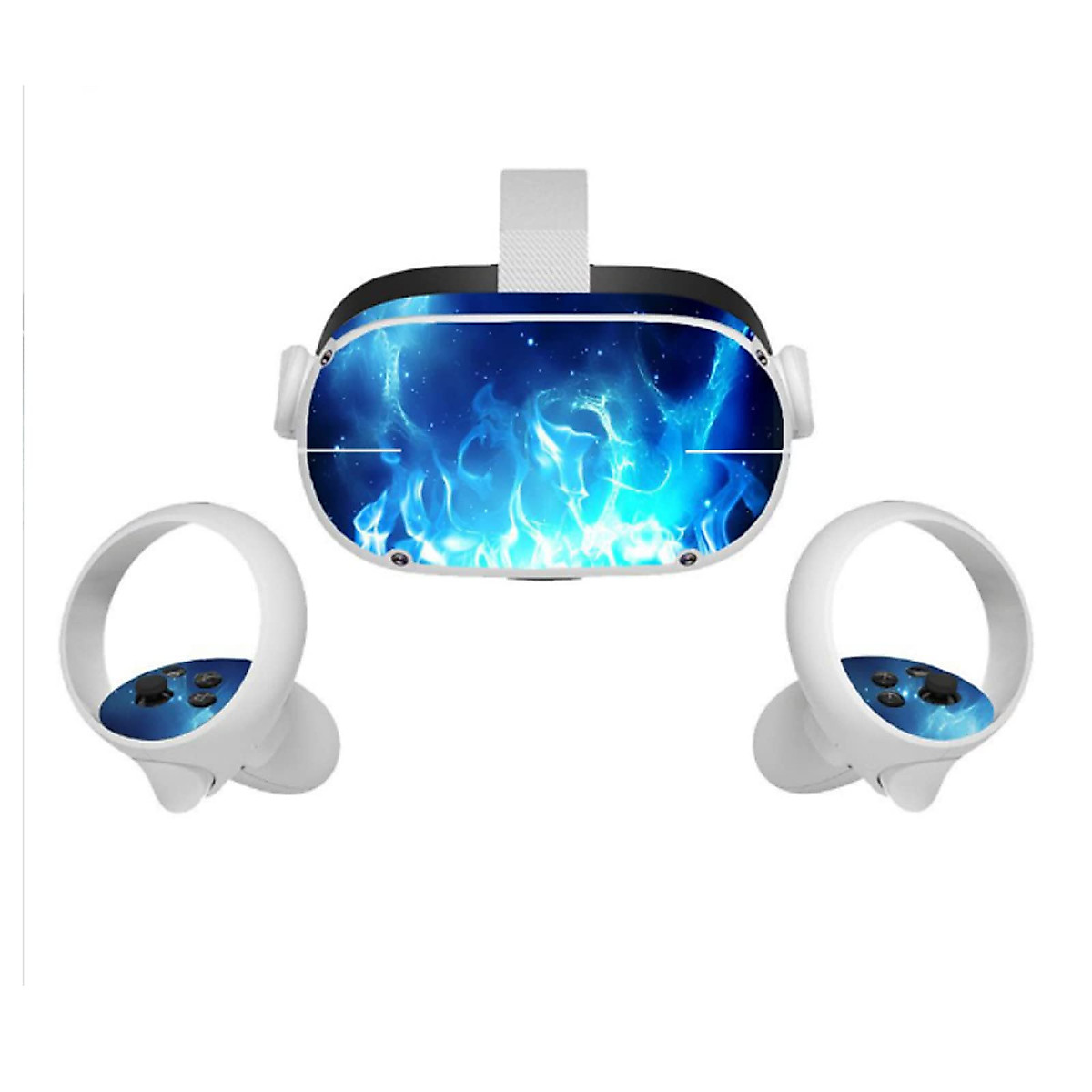 VR Headset and Controller Skin for Oculus Quest 2, Vinyl Decal Stickers for Oculus Quest 2 VR Headset and Controllers, Virtual Reality Procetive Accessories Decal Skin - Blue Frame(2Sets)