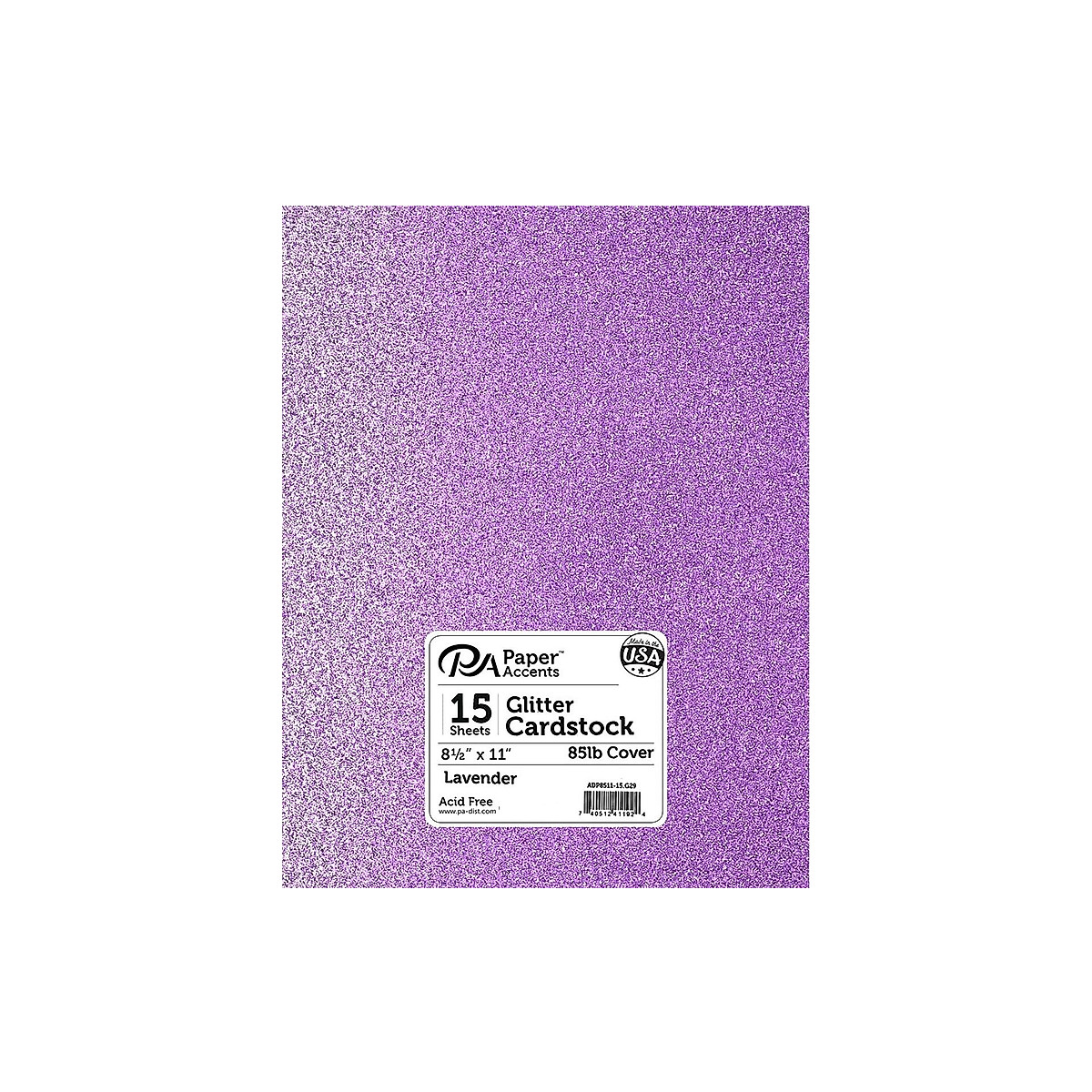 PA Paper Accents Glitter Cardstock 8.5" x 11" Lavender, 85lb colored cardstock paper for card making, scrapbooking, printing, quilling and crafts, 15 piece pack