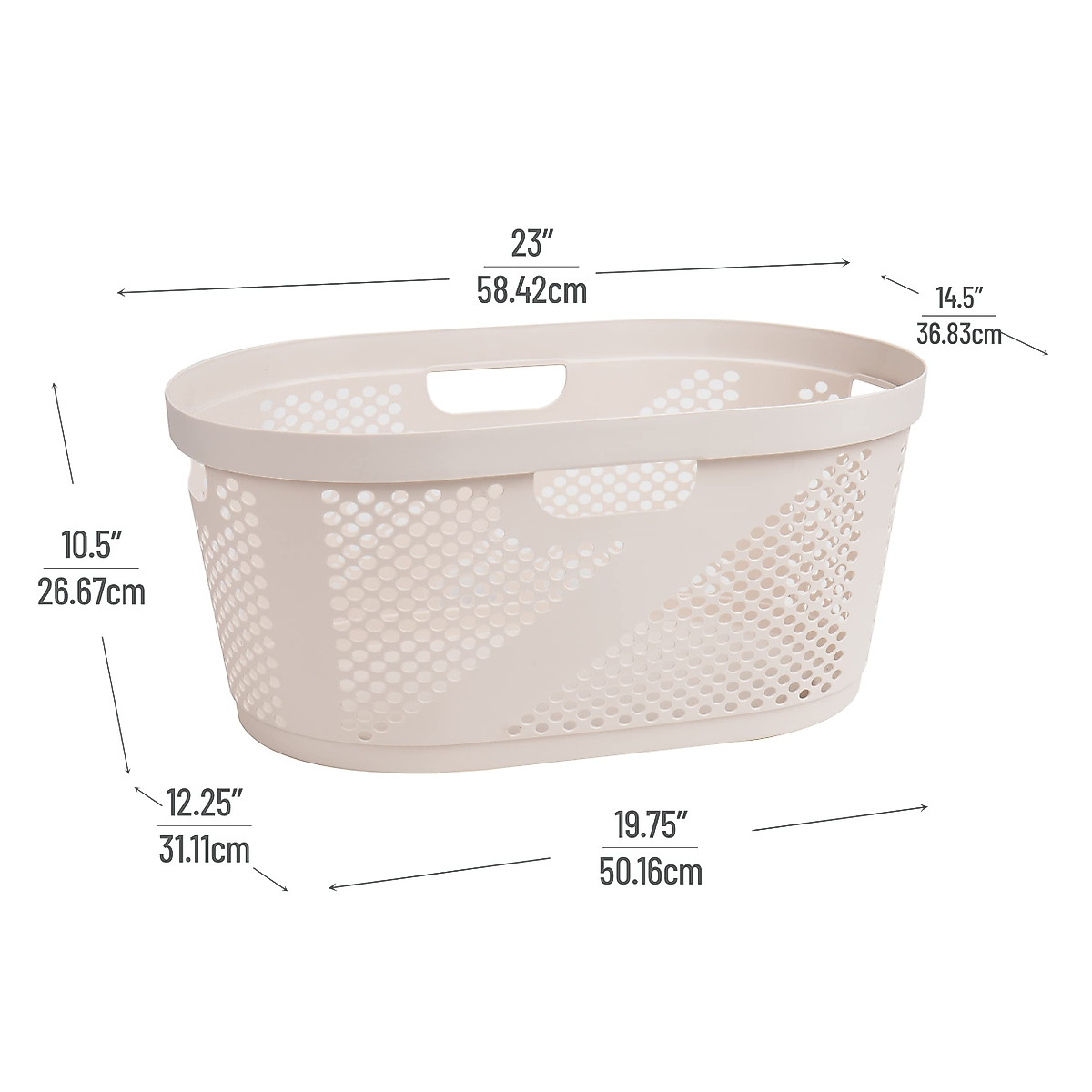 Mind Reader 40L Laundry Basket, Clothes Hamper, Ventilated, Plastic, 23"L x 14.5"W x 10.5"H, Set of 2, Ivory