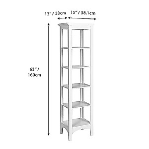 Teamson Home Madison Linen Tower Freestanding Cabinet Tall Narrow Bathroom Kitchen Living Room Storage with 5 Tier Shelves, White