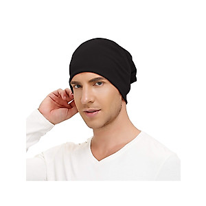 Century Star Cotton Slouchy Beanie Hat Stretch Hip-Hop Warm Skull Caps Unisex Baggy Lightweight Beanie for Women 01 Black One Size