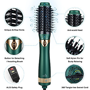 Necmuaih Retro Green Ceramic Hair Dryer and Brush Set, 4-in-1, Lightweight, Safe, and Quiet