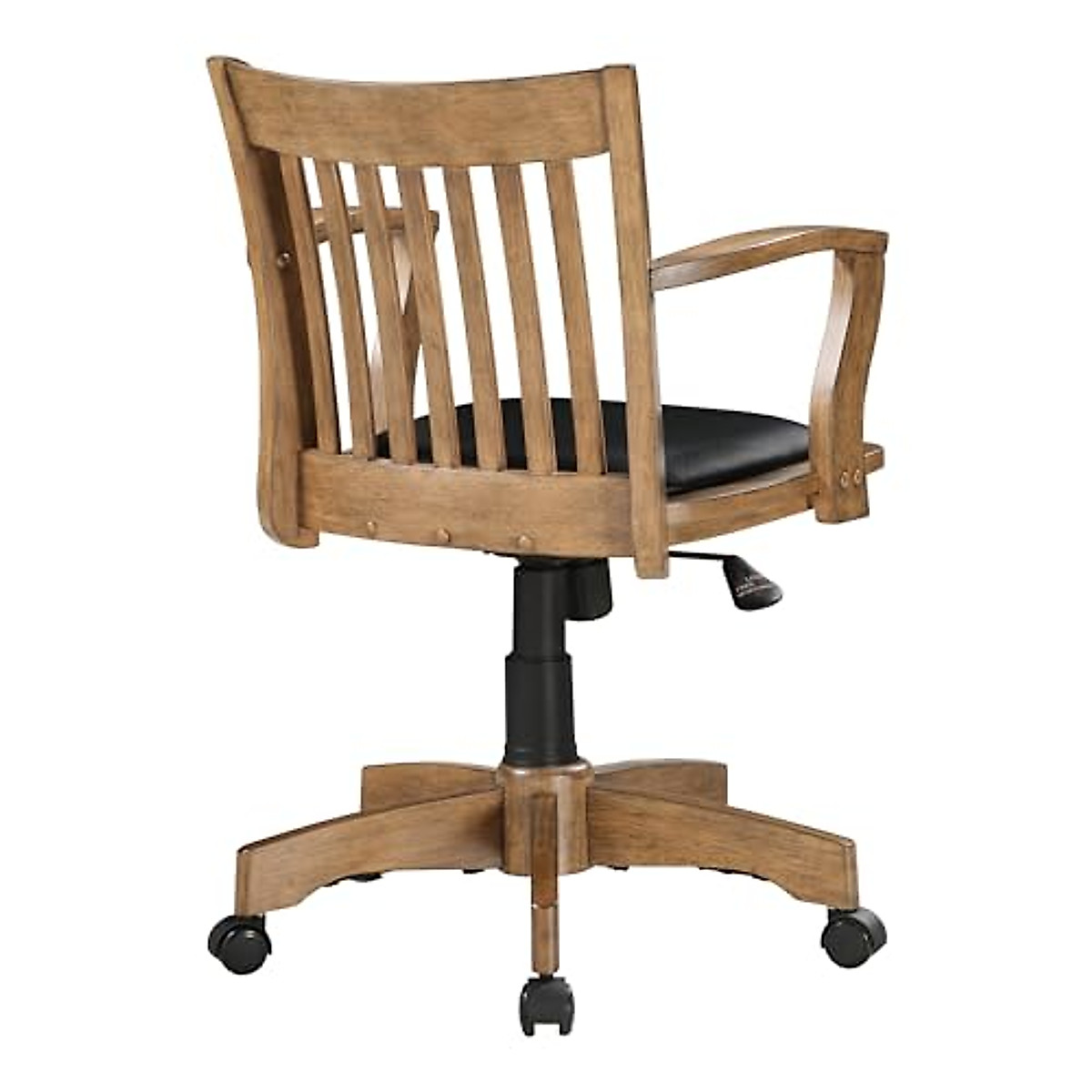 OSP Home Furnishings Deluxe Wood Banker's Desk Chair with Padded Seat, Adjustable Height and Locking Tilt, Fruitwood Finish and Black Vinyl