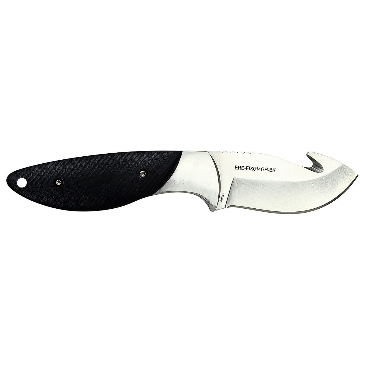 Elk Ridge Evolution - Outdoors Fixed Blade Hunting Knife - Satin Finish Drop Point Blade with Gut Hook, Black G10 Handle, and Leather Sheath - ERE-FIX014GH-BK