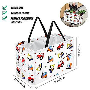 Cartoon Vehicle Full Print Large Capacity Laundry Organizer Tote Bag - Reusable and Foldable Oxford Cloth Shopping Bags
