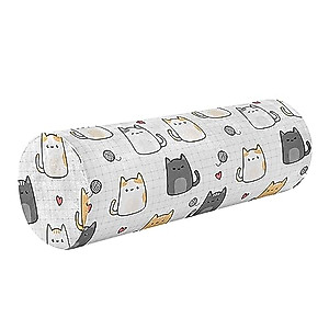 Vnurnrn Cute Cat Cartoon Neck Support Pillow Round Neck Roll Bolster Cylinder Pillow Cervical Pillows Bolster Pillow for Leg Knee Back Head Support for Work Women Men Traveling Headrest