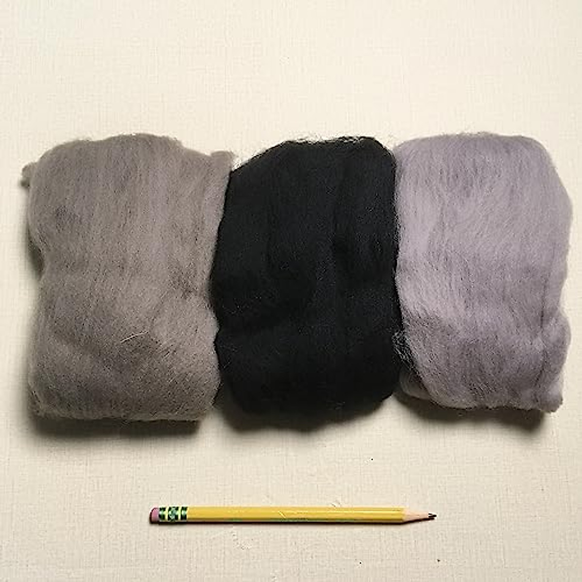 M01926 Wool Roving Merino for Needle Felting 3 Color Pack Grey Black MOREZMORE