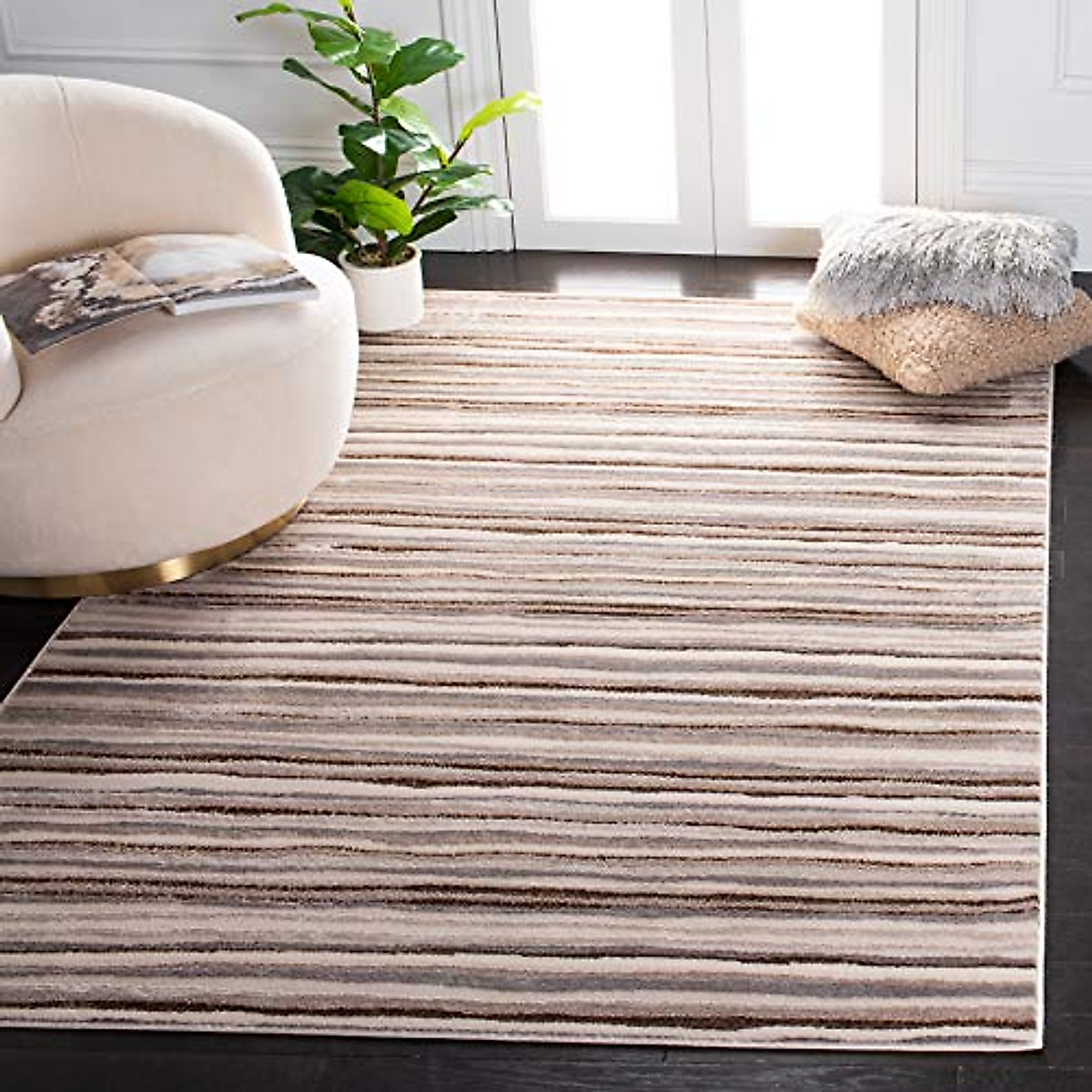 SAFAVIEH Lagoon Collection 8' x 10' Ivory / Brown LGN148B Distressed Non-Shedding Living Room Bedroom Dining Home Office Area Rug