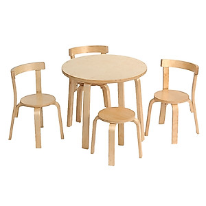 Kids Table and Chair Set - Play with Me Toddler Table with 3 Chairs and Adult Stool for Arts & Activities- Playroom Furniture, Dining Table for Homes, Daycares, Classrooms- 100% Wood (Natural)