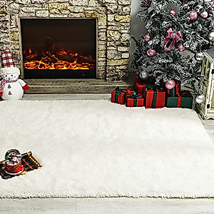 Andecor Soft Fluffy Bedroom Rugs, 8 x 10 Feet Indoor Shaggy Plush Area Rug for Boys Girls Kids Baby College Dorm Living Room Home Decor Floor Carpet, Cream White