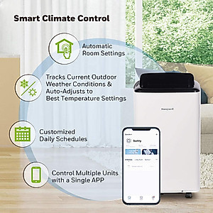 Honeywell Smart WiFi Portable Air Conditioner & Dehumidifier with Alexa Voice Control, Cools Rooms Up to 450 Sq. Ft, Includes Drain Pan & Insulation Tape, HF0CESVWK6