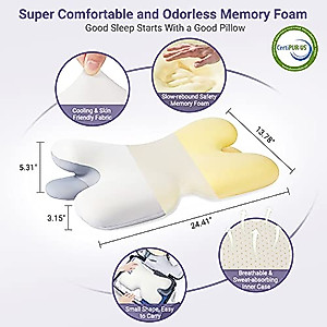 DONAMA Cervical Neck Pillow,Ergonomic Contour Orthopedic Pillow for Neck and Shoulder with Soft Cooling Pillowcase,Memory Foam Support Sleeping Pillow for Side,Back,Stomach Sleeper