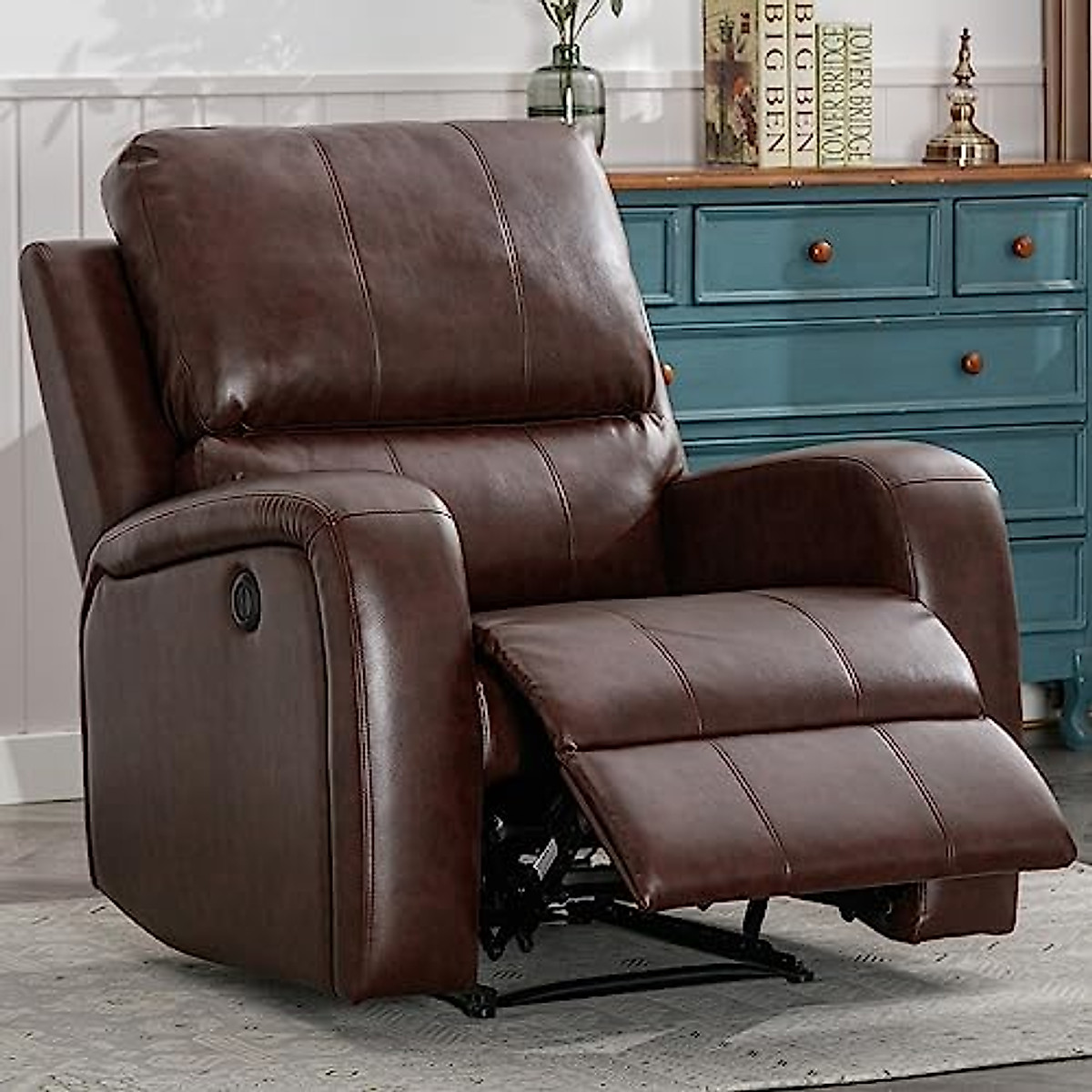 ANJHOME Power Recliner Chairs, Electric Leather Recliners with USB Charge Port and Upholstered Seat, Heavy Duty Electric Reclining Sofa for Living Room Bedroom (Brown)