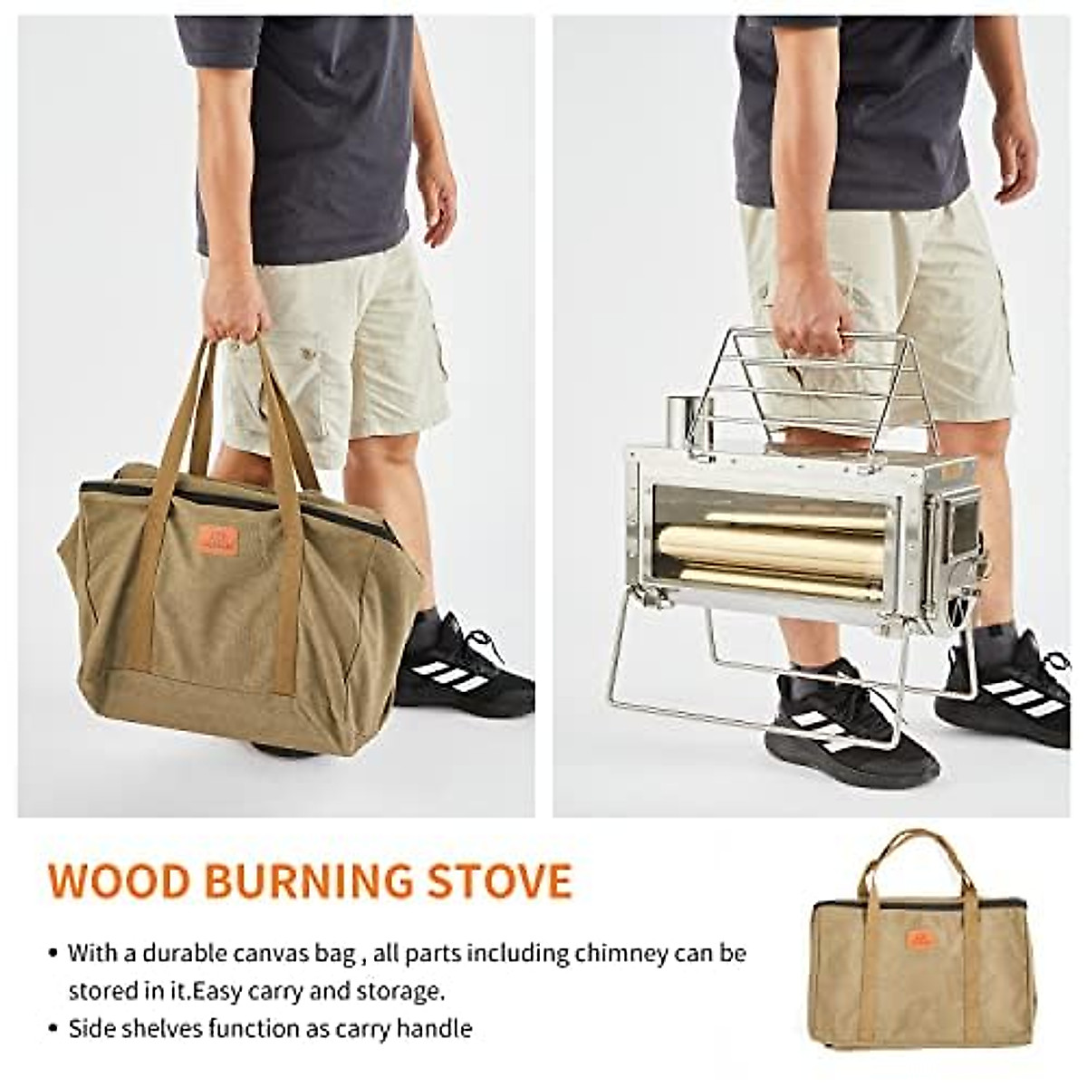 XCMAN Camping Tent Wood Stove with 6 Section Chimney Pipes,Three-View Windows Portable Wood Stove, Ice Fishing Shelters, Hunting, Outdoor Cooking Heavy Gauge 304 Stainless Steel