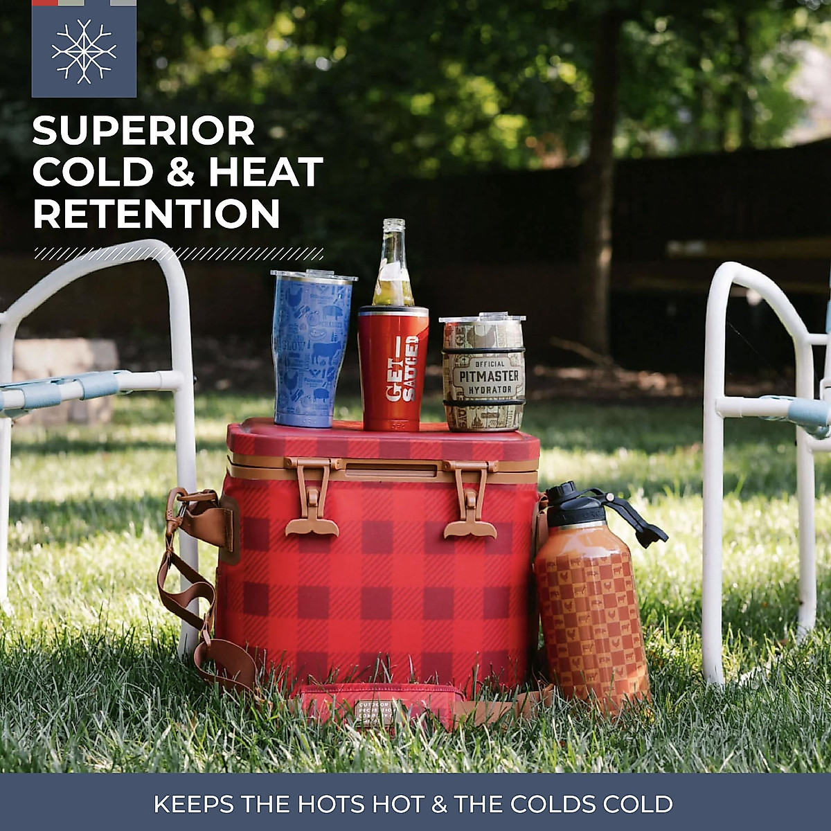 ORCA Hydra 66 oz Insulated Stainless Steel Half Gallon Water Bottle with Handle | Dishwasher Safe Thermos, Powder Coat Finish with No Sweat Body, Great Gift for Men — Checkered Orange