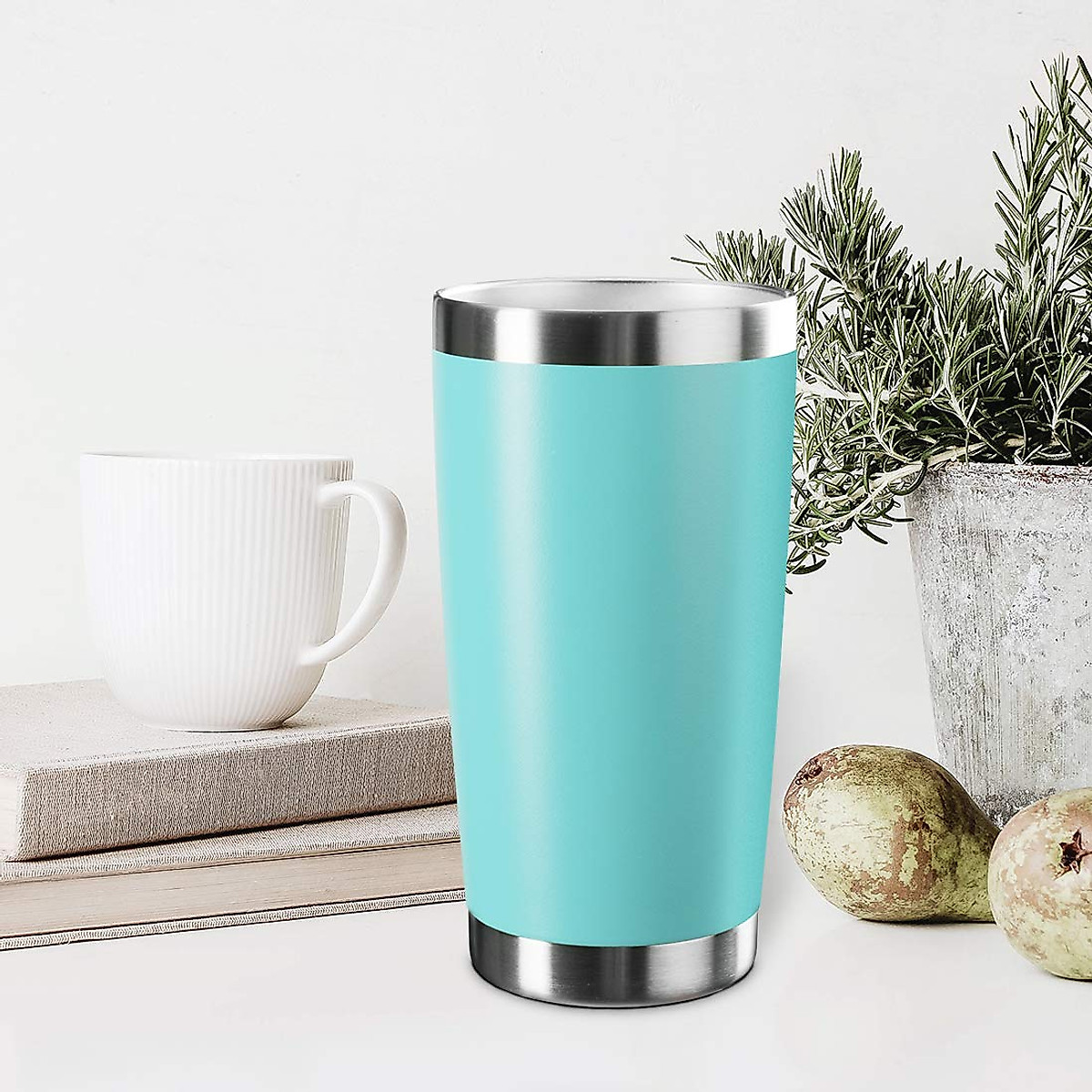 EcoMozz 20oz Tumbler Bulk Stainless Steel Vacuum Insulated Tumblers with Lid Double Wall Travel Mug Powder Coated Coffee Cup, Suitable for Ice Drinks and Hot Beverage (Light blue 1pack)