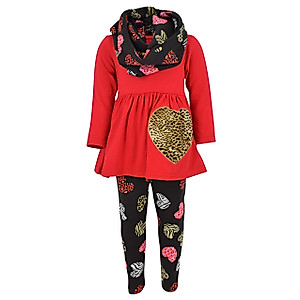 Unique Baby Girls Valentines Day Toddler Animal Print Hearts Legging Set Outfit (7 Years, Red)