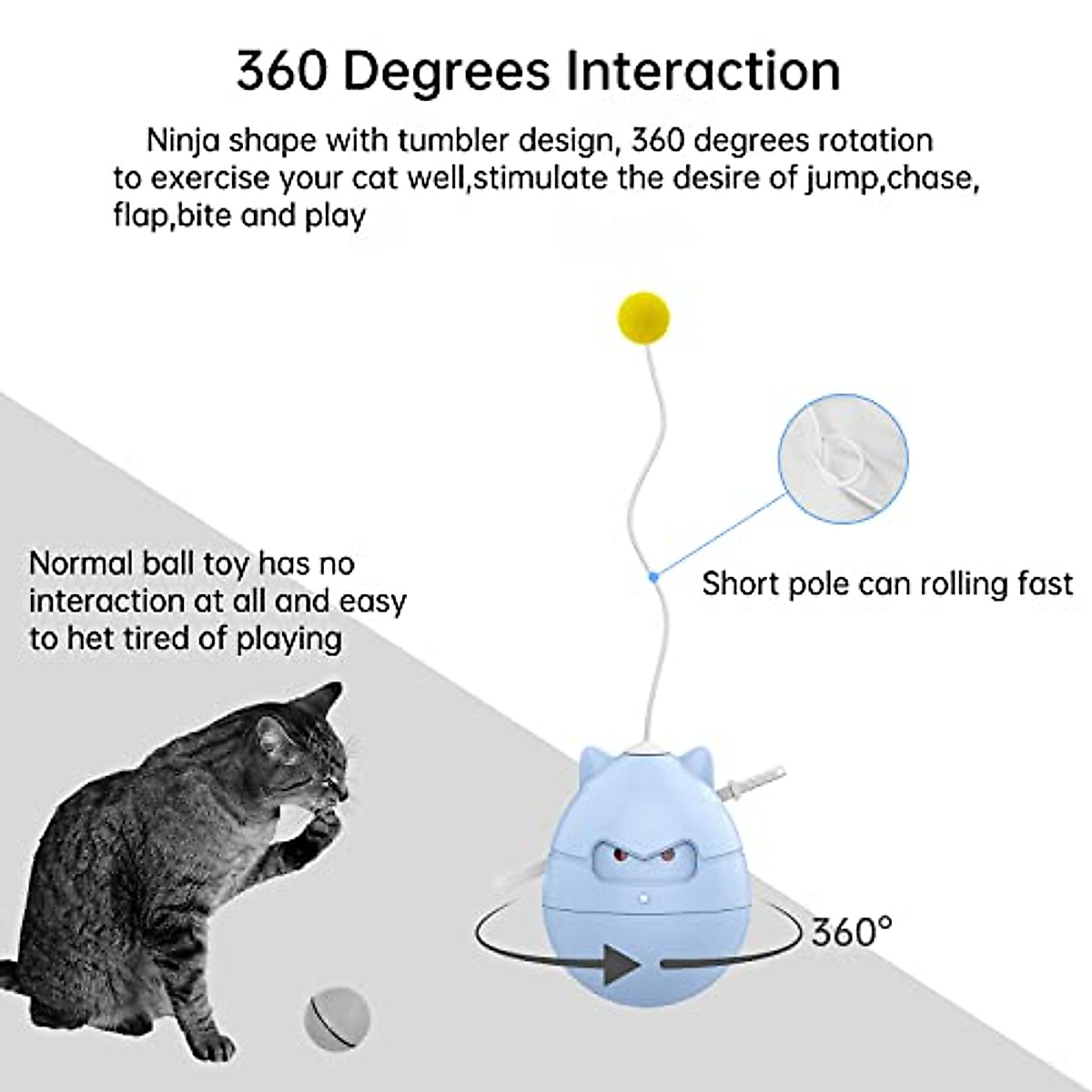 Automatic Ball Toy for Indoor Cats, Clearance Motion Activated Interactive Simulation Rotating Timing Ninja Toys …